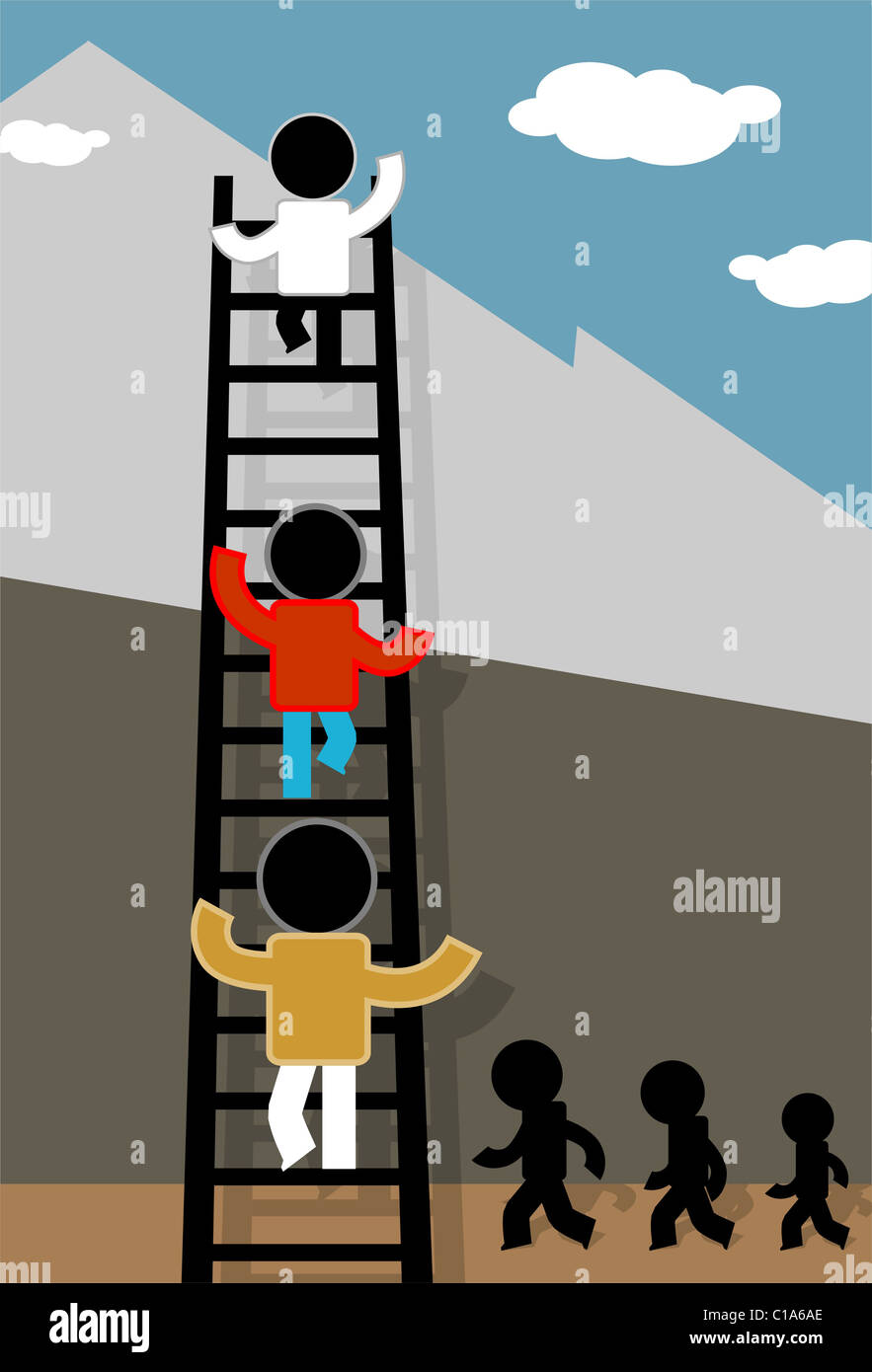 people climbing the wall through ladder Stock Photo - Alamy