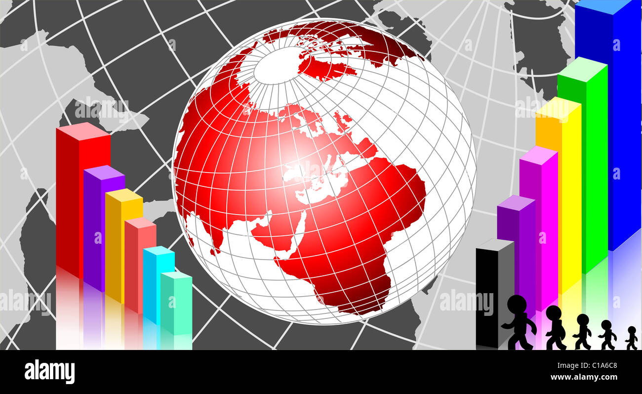 globe and block graph Stock Photo - Alamy