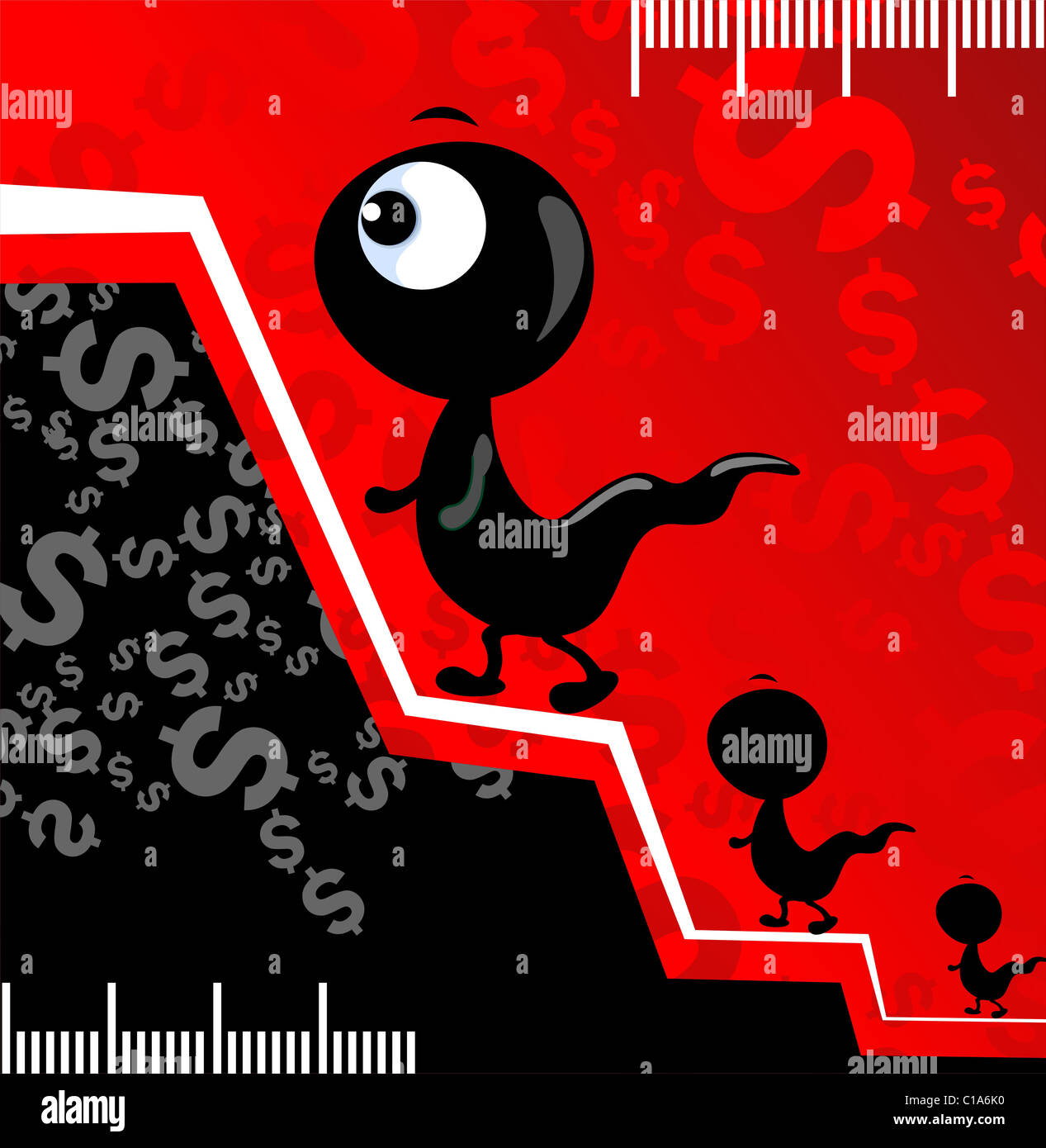 dinosaurs climbing a dollar graph Stock Photo - Alamy