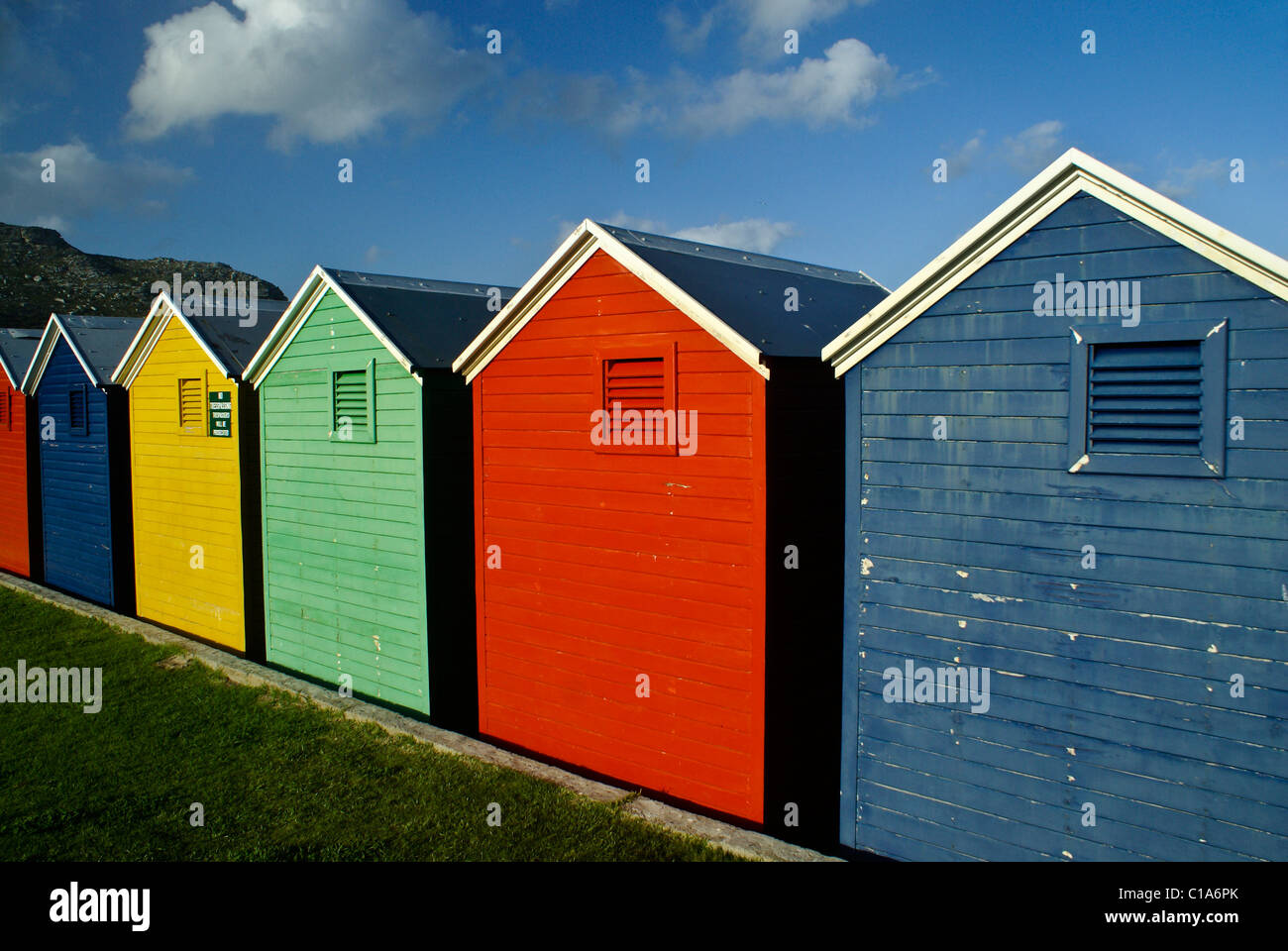 Colorful changing houses on beach, Fish Hoek, Cape Peninsula, South ...