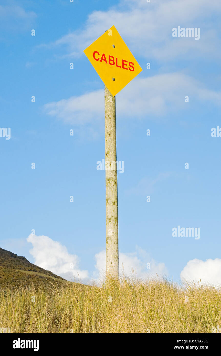 Electric electricity power cable cables warning sign Wales UK United ...