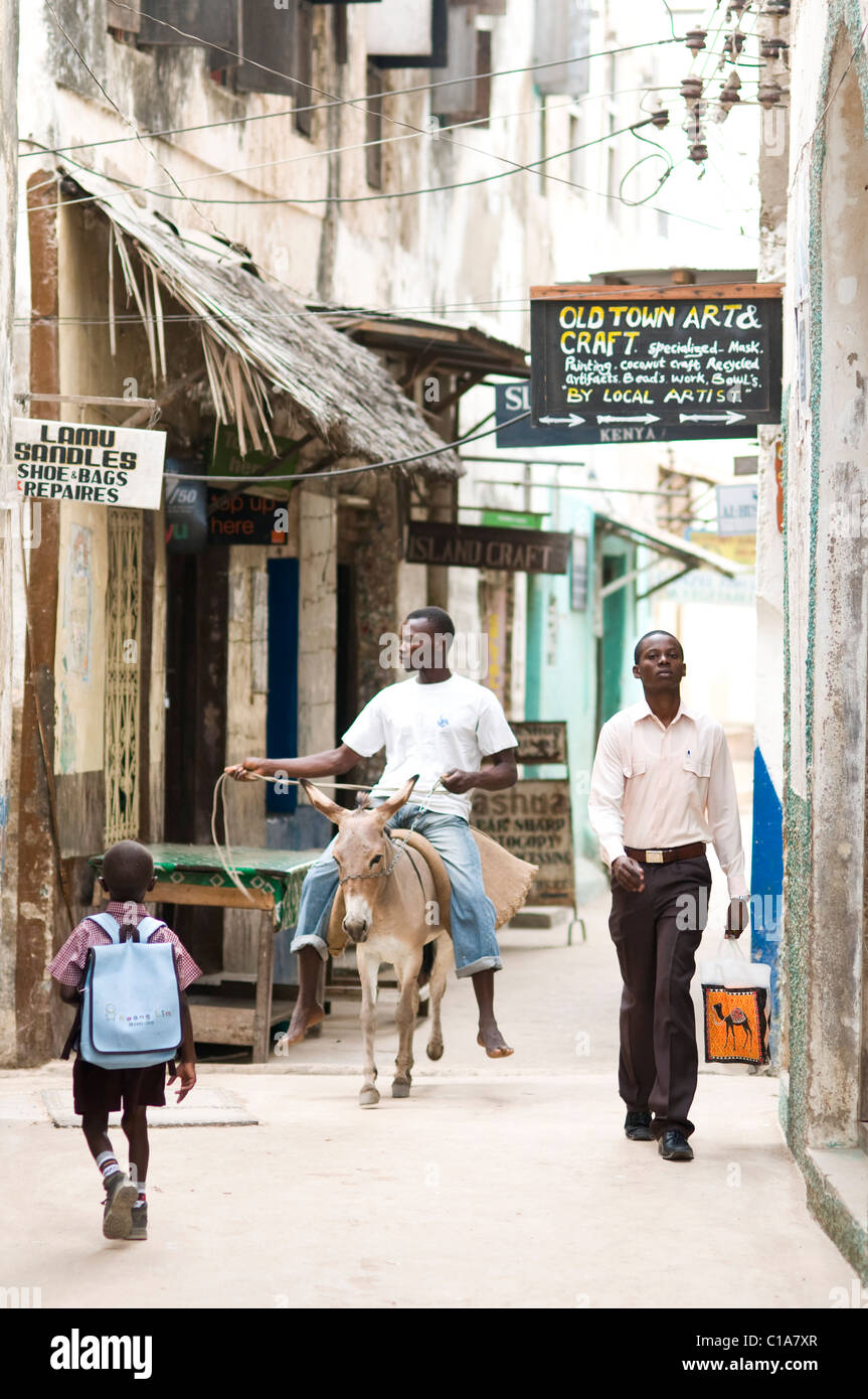 Kenyatta Road scene, Old Stone Town, Lamu, Kenya Stock Photo - Alamy