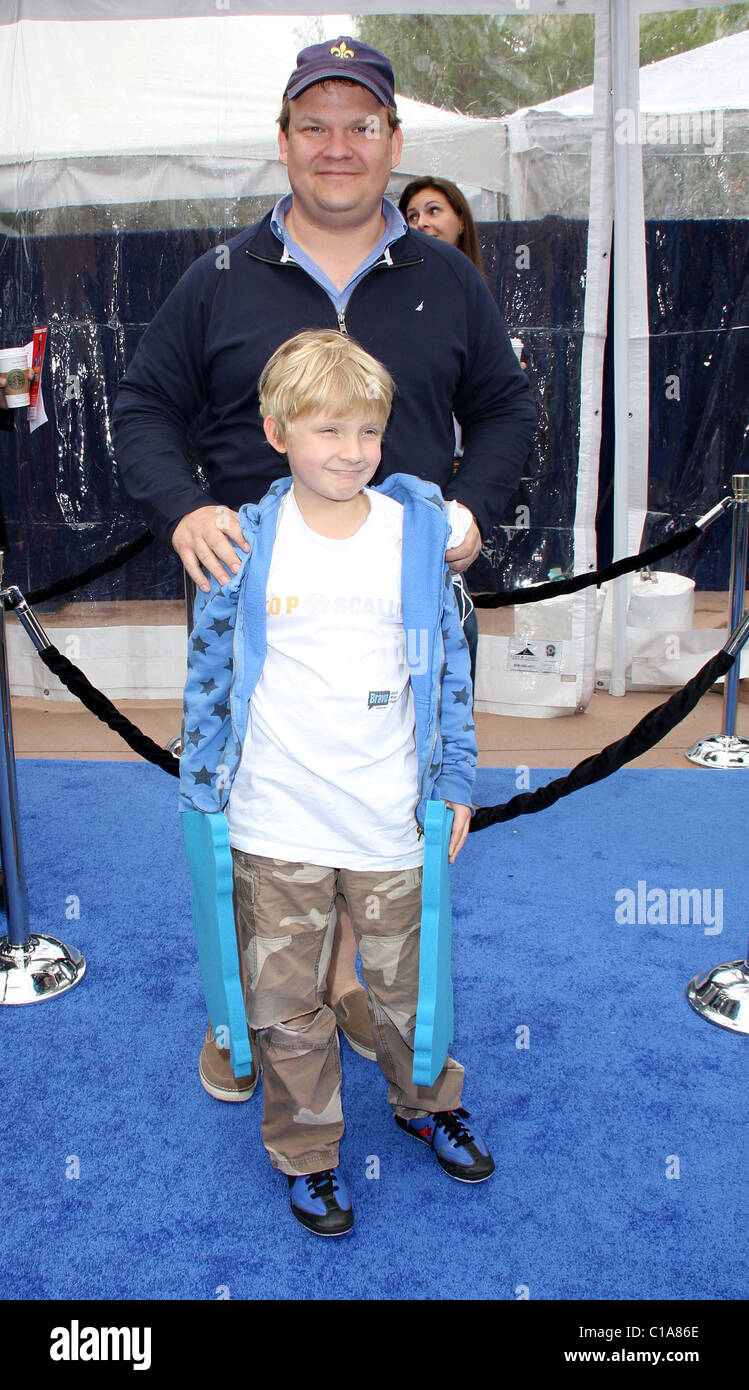 Andy Richter and son, Los Angeles premiere Monsters Vs Aliens held at ...