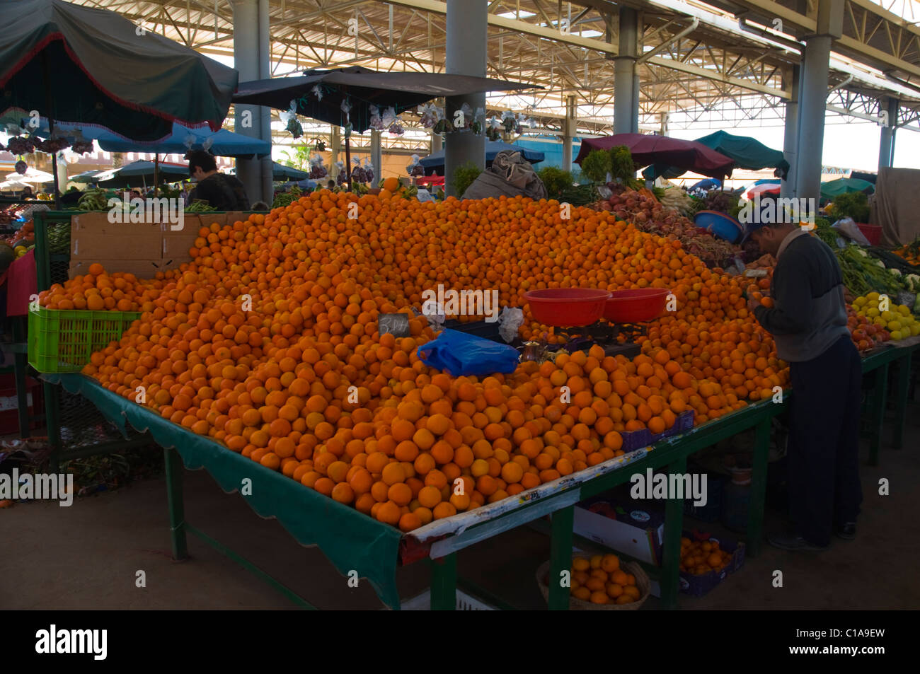 Orange stall Souq Al-Had market Agadir the Souss southern Morocco ...
