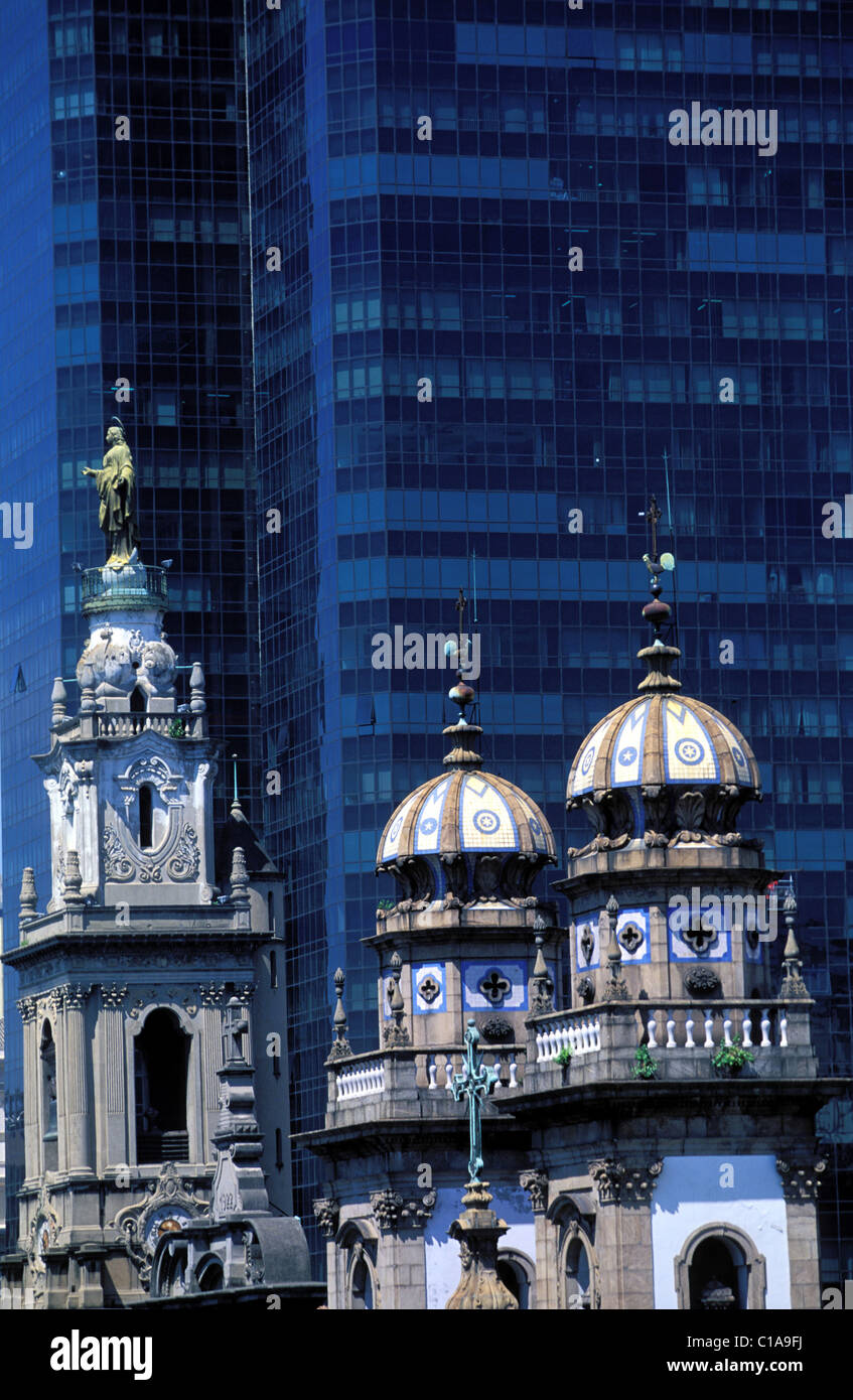 Brazil, Rio de Janeiro, contrast between modern buildings and a ...