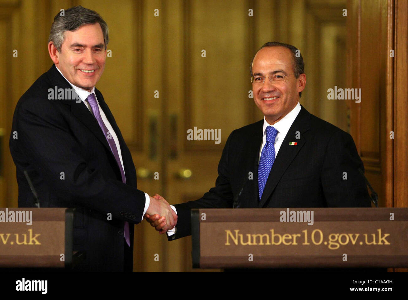 Visiting President of Mexico Felipe Calderon at a joint press ...