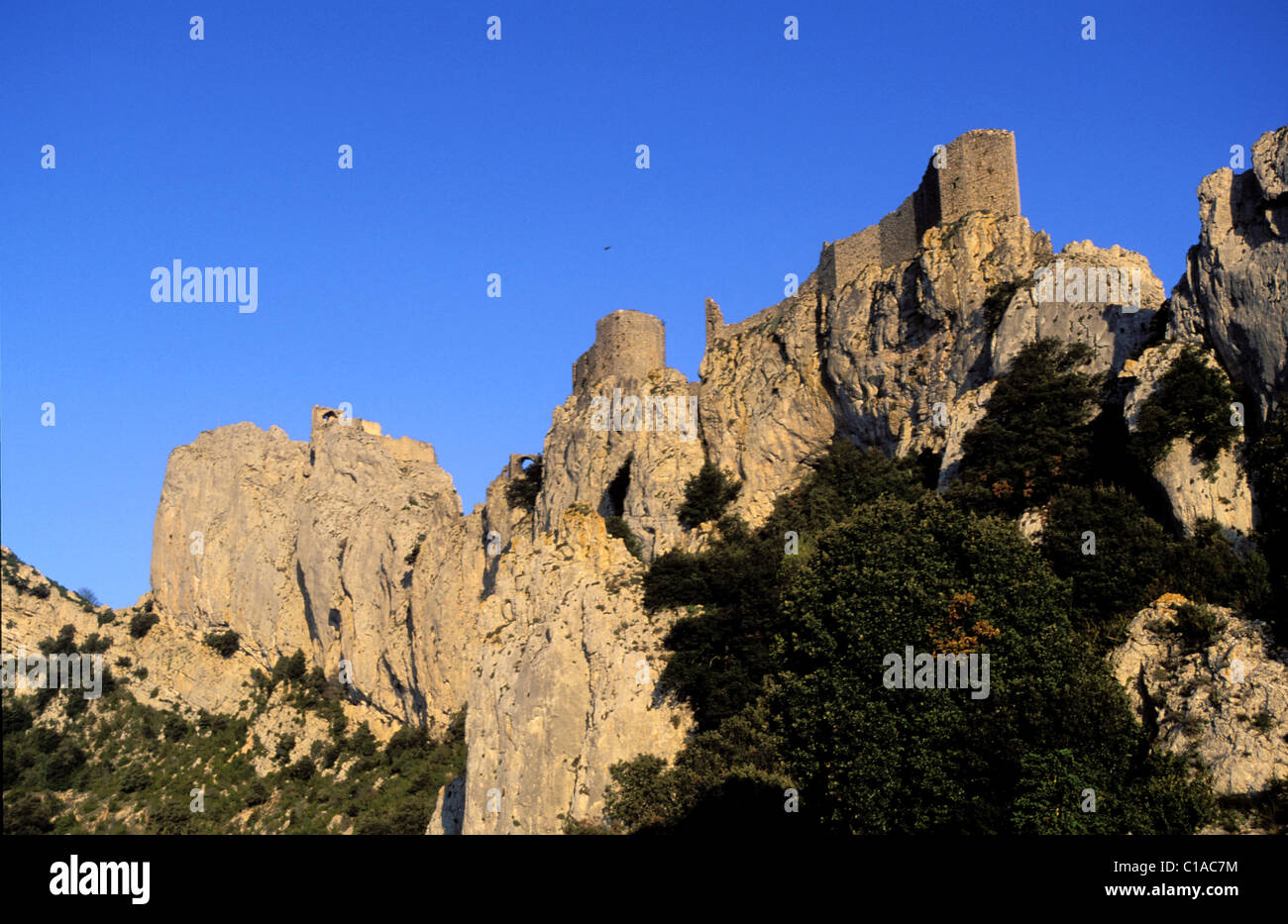 France, Aude, cathar castle of Peyrepertuse , Corbieres region Stock ...