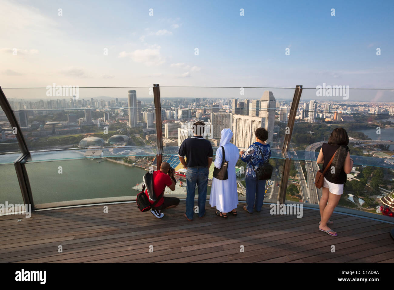 Observation deck of the Marina Bay Sands SkyPark. Marina Bay, Singapore ...