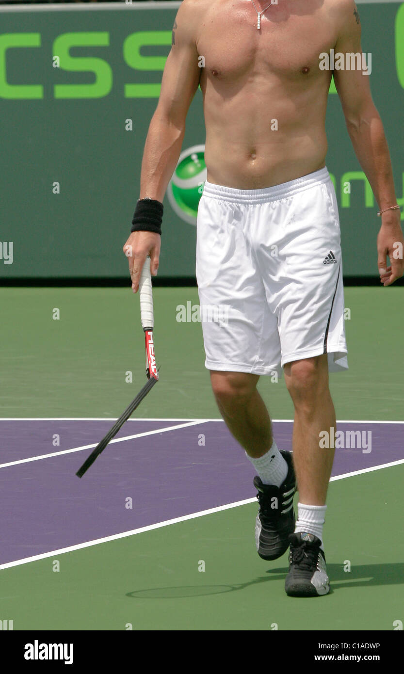 Marat Safin takes out his frustration on his racket Practice for the ...