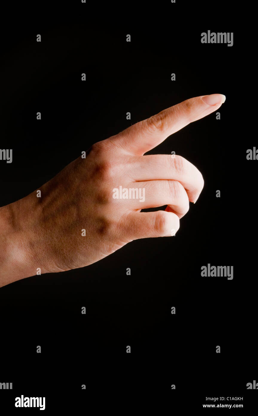 female hand gesture of pointing Stock Photo - Alamy