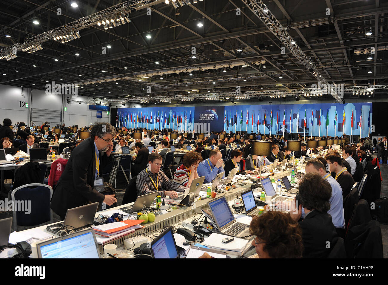 Press Centre, at the press conference for the G20 Summit at Excel ...