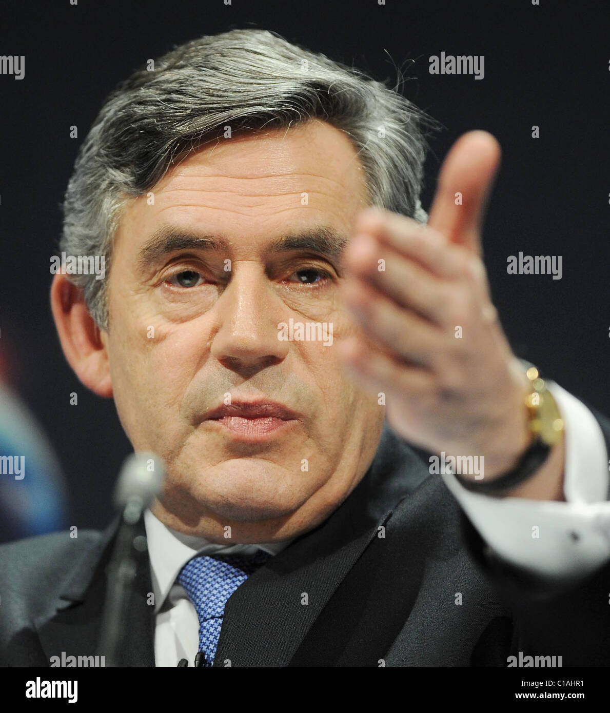 Gordon Brown, at the press conference for the G20 Summit at Excel ...