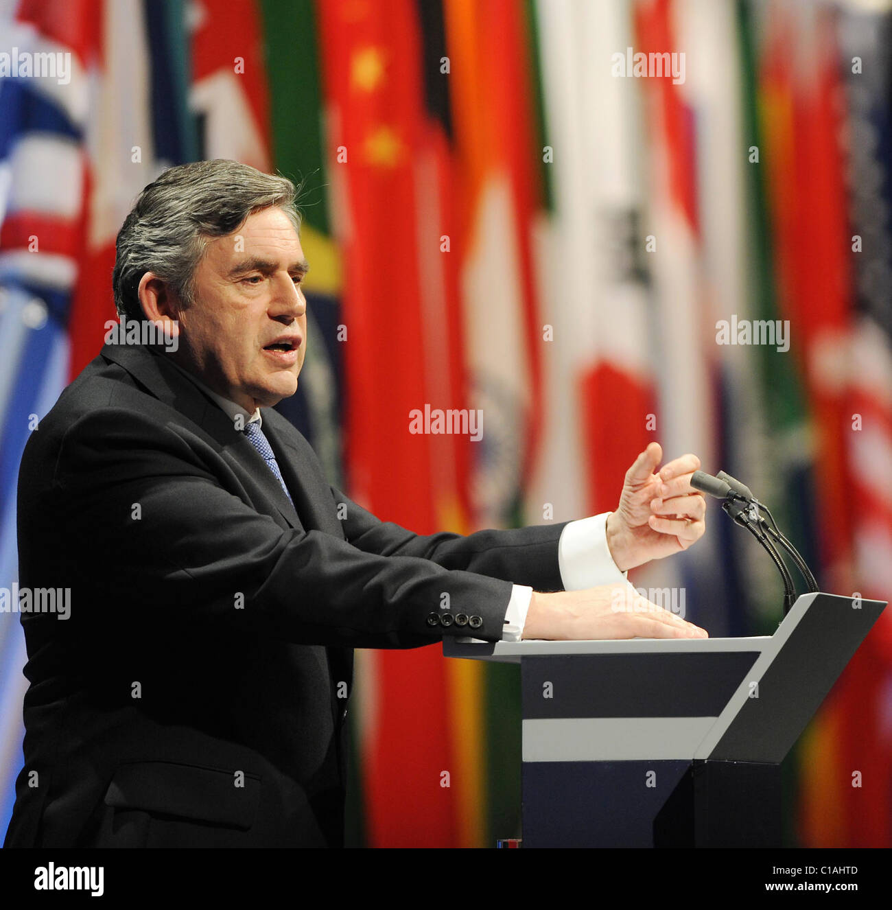 Gordon Brown, at the press conference for the G20 Summit at Excel ...