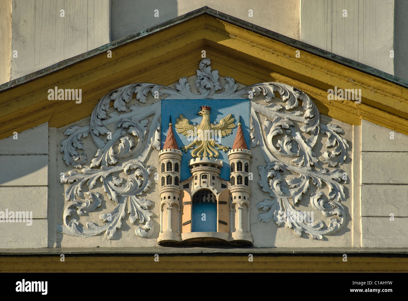 Coat of arms at Town Hall at Rynek (Market Square) in Cieszyn, Śląskie ...