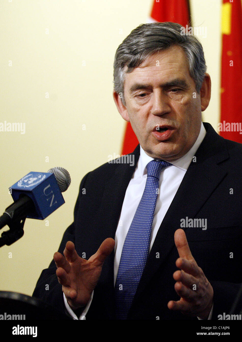 Prime Minister Gordon Brown at a press conference at the United Nations ...