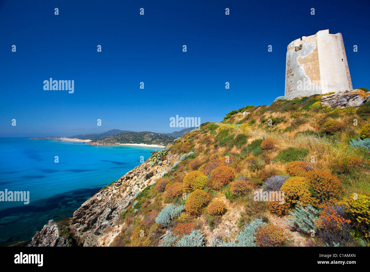 Torre Chia tower, Chia, Domus De Maria (CA), Sardinia, Italy Stock ...