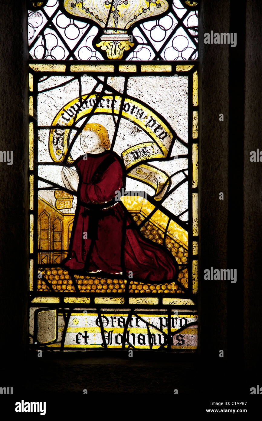 Detail from english medieval stained glass window St Christopher St ...
