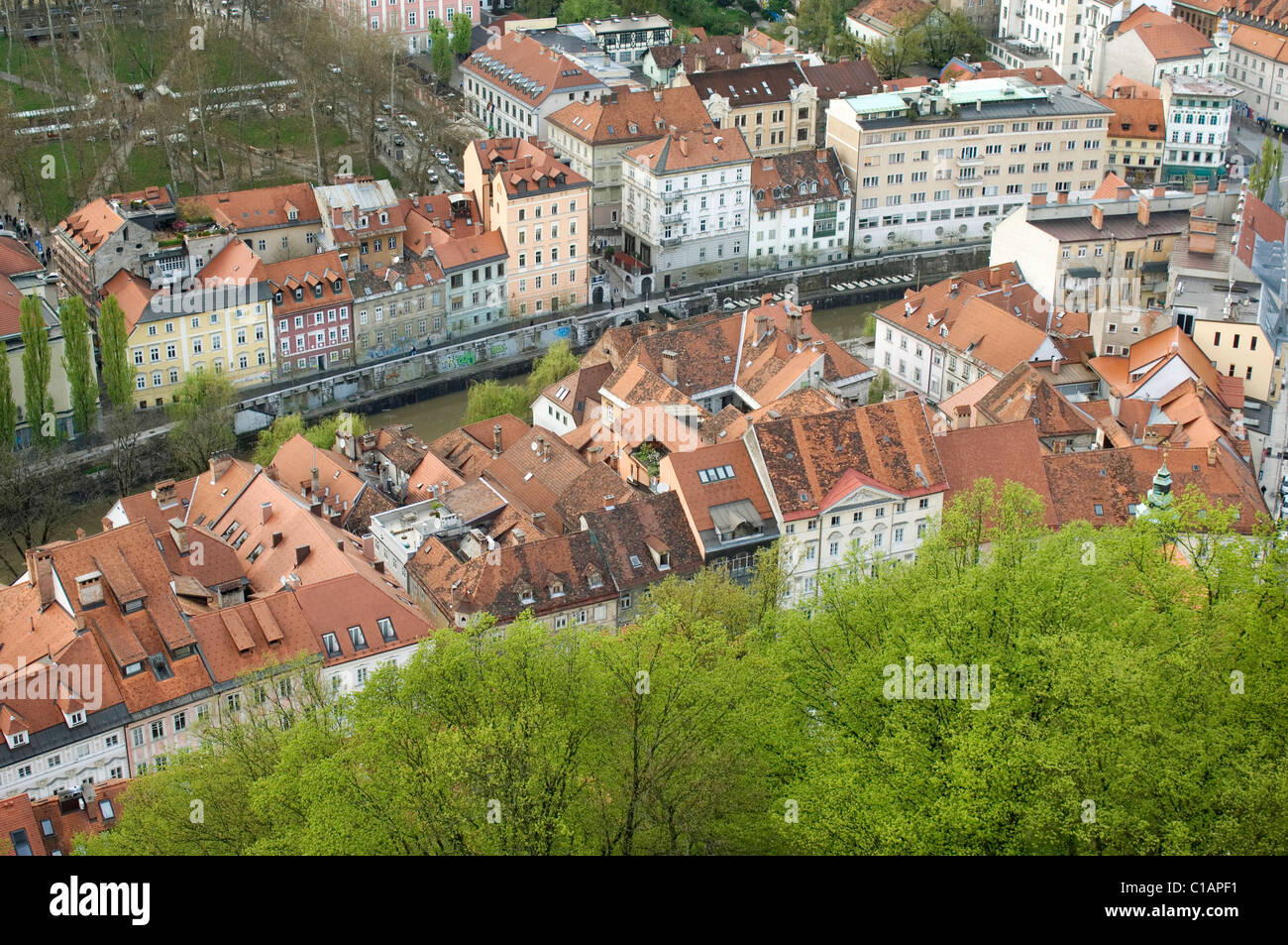 View of city centre from the Old Castle Ljubljanski Grad, Ljubljana ...