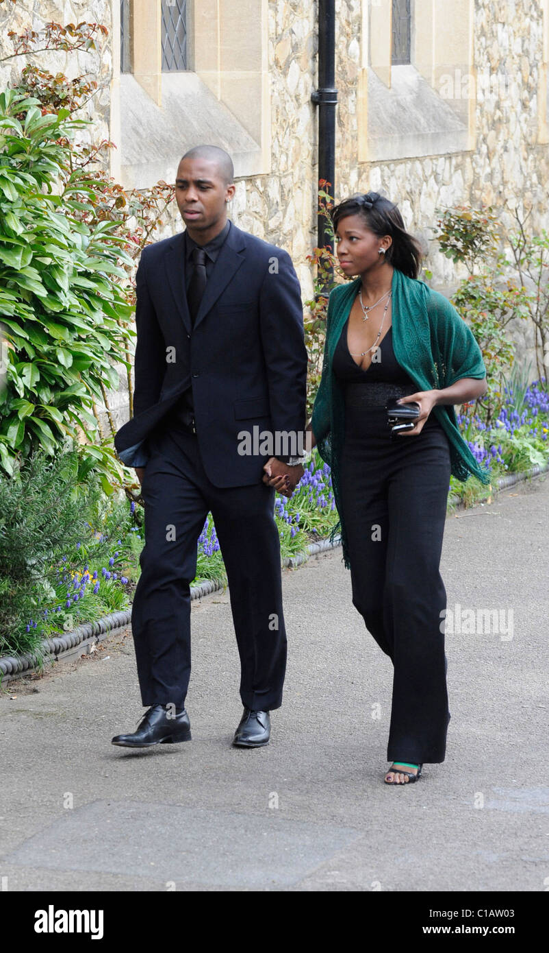Jamelia and fiance Darren Byfield arrive at the funeral of Jade Goody ...