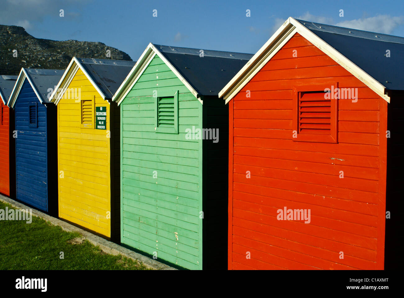 Colorful changing houses on beach, Fish Hoek, Cape Peninsula, South ...