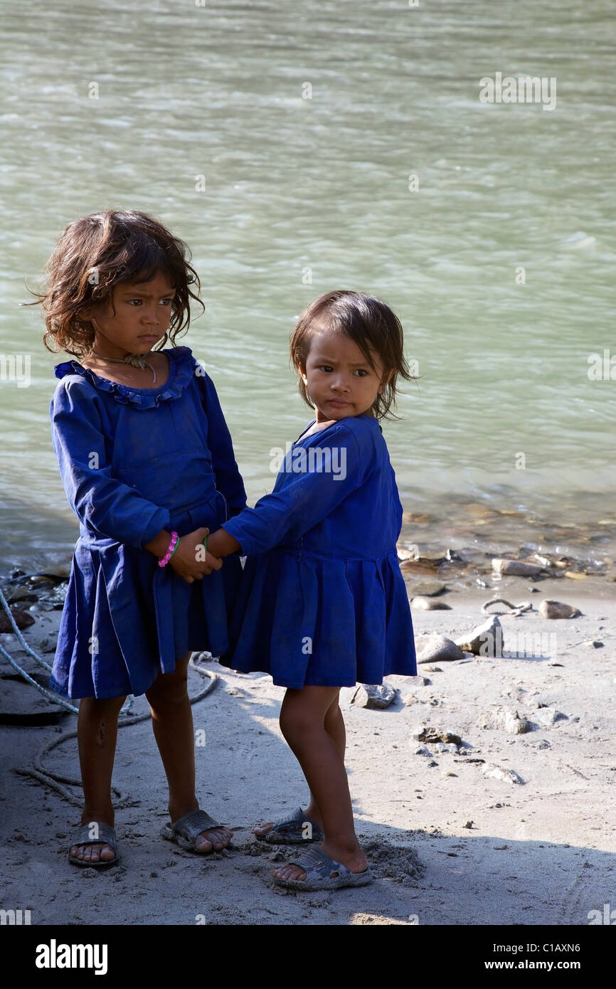 Local Nepali children on Sun Kosi river, Nepal, Asia Stock Photo - Alamy