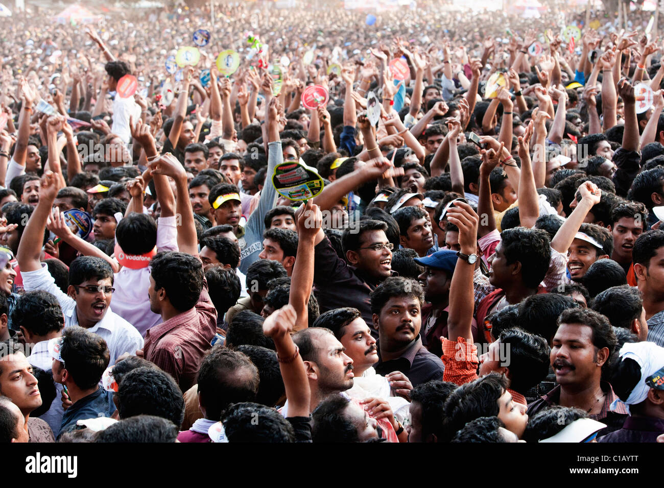 Crowd in front of the Vadakkunnathan Temple, Thrissur Pooram festival ...