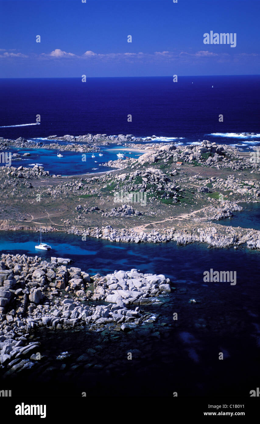 France, Corse du Sud, boats anchored in Lavezzi Islands archipelago ...