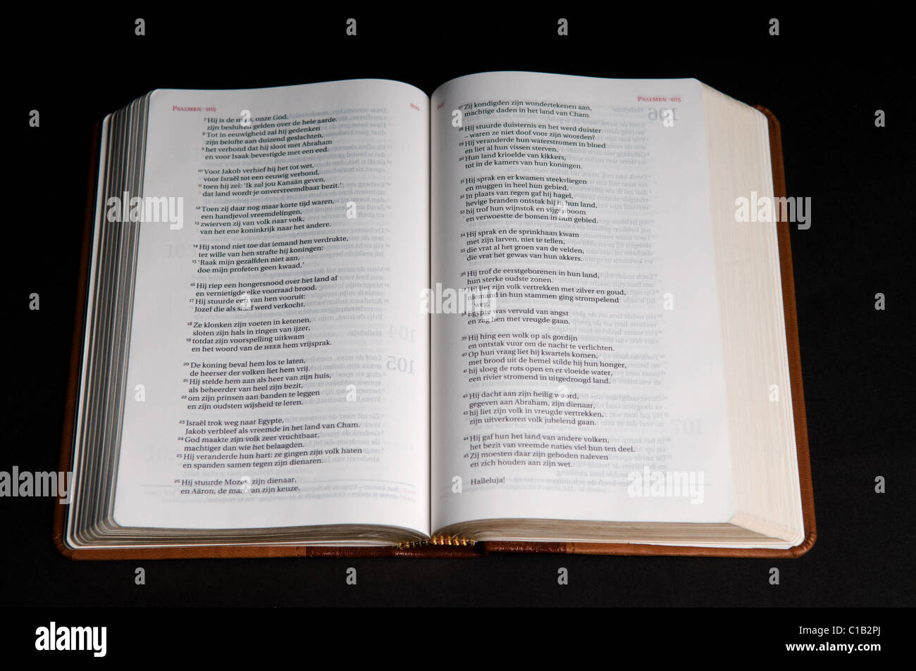 Bible on black background Stock Photo - Alamy