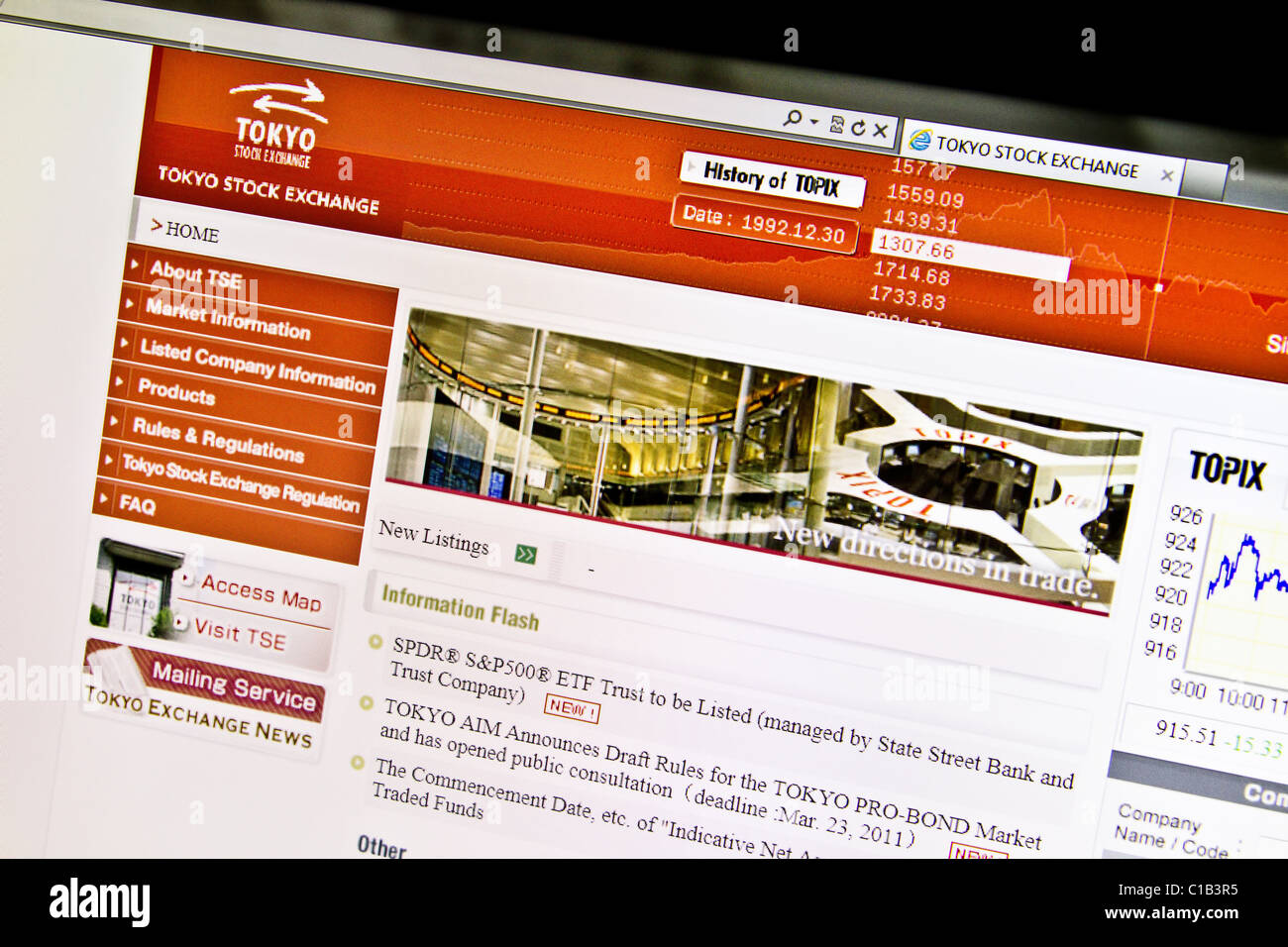 Tokyo Stock Exchange website displayed on computer screen Stock Photo ...