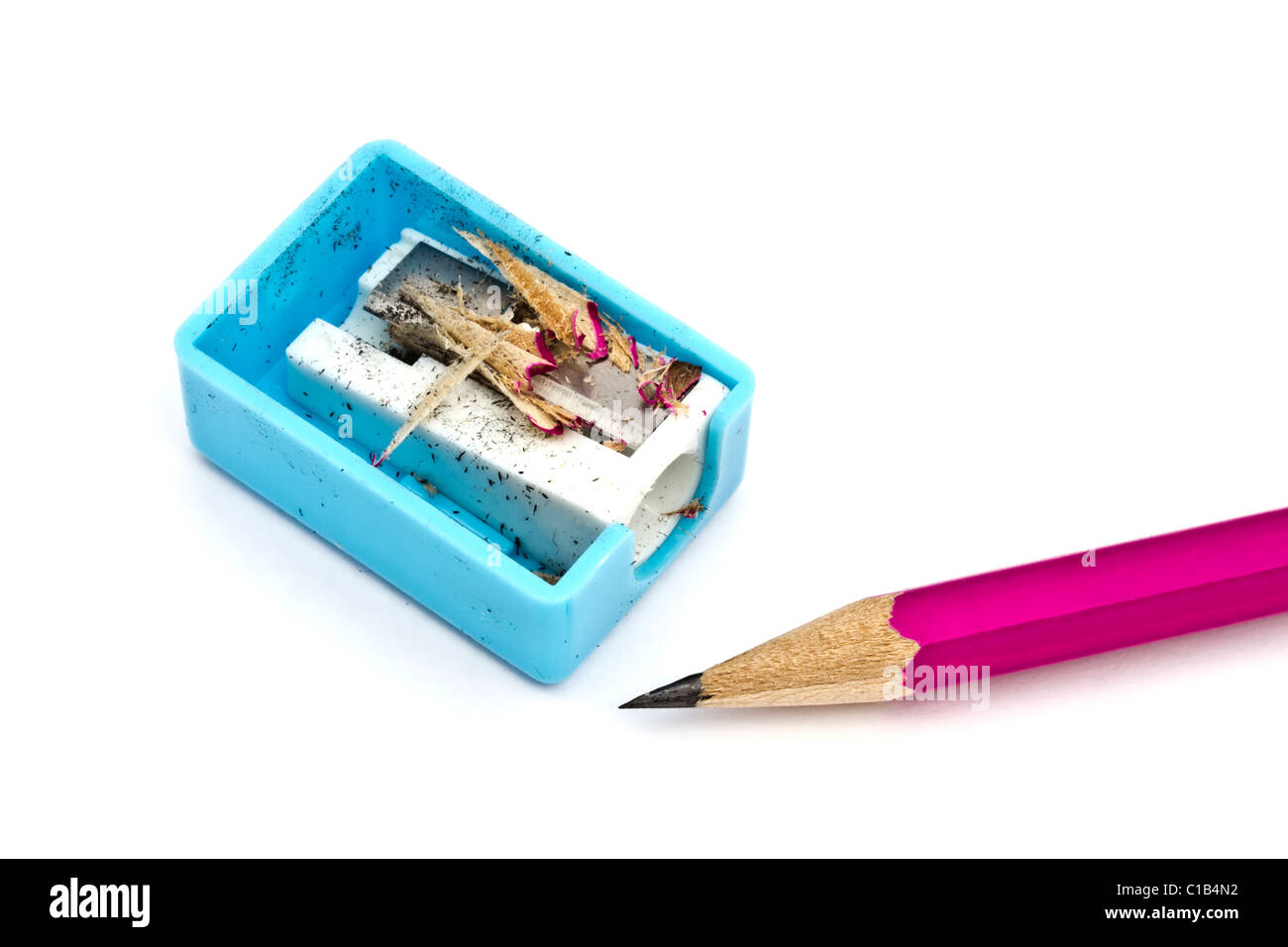 Pencil and sharpener isolated on white background Stock Photo - Alamy