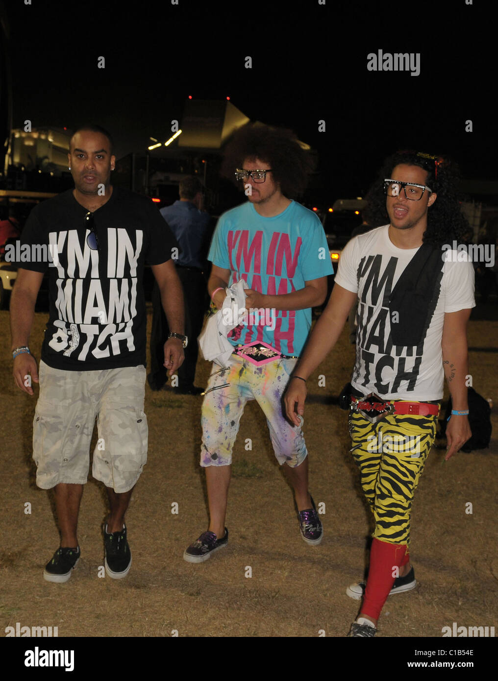 LMFAO back stage after performing live at the Ultra Music Festival at ...