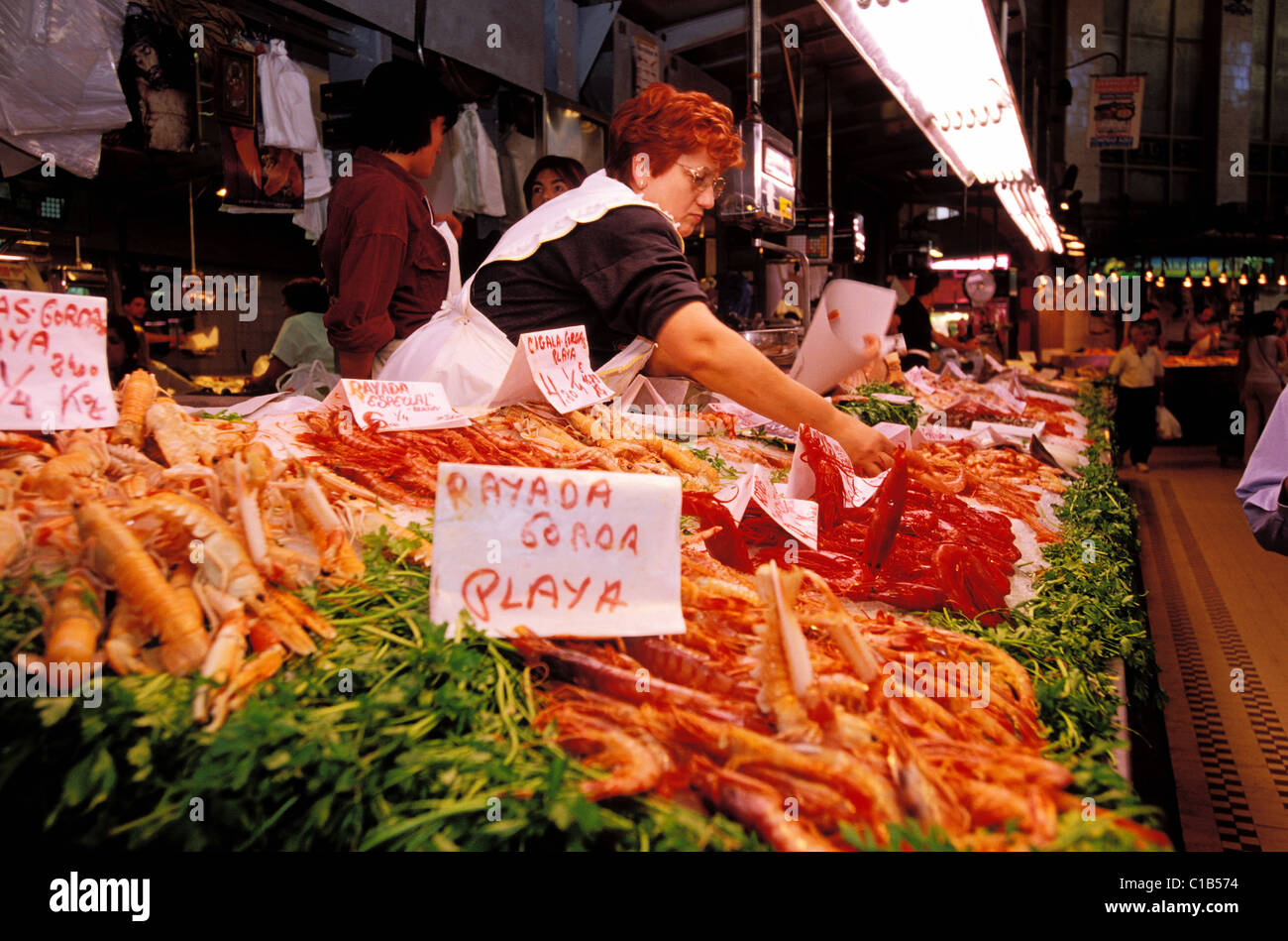Spain, Valencia, Central Market, fish shop Stock Photo - Alamy