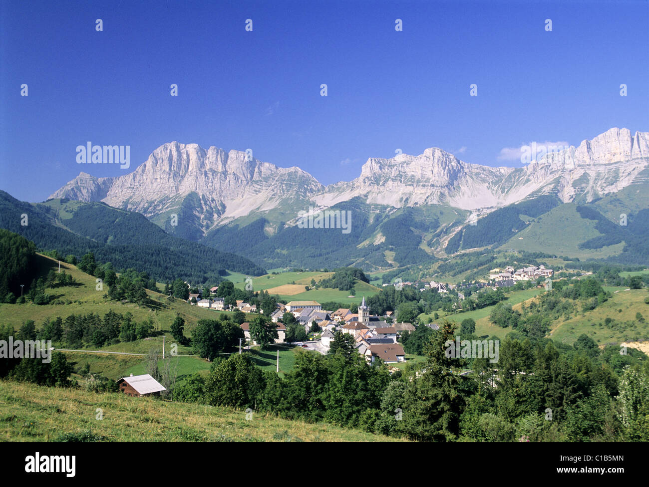 France, Isere, village of Gresse en Vercors at the bottom of the Grand ...