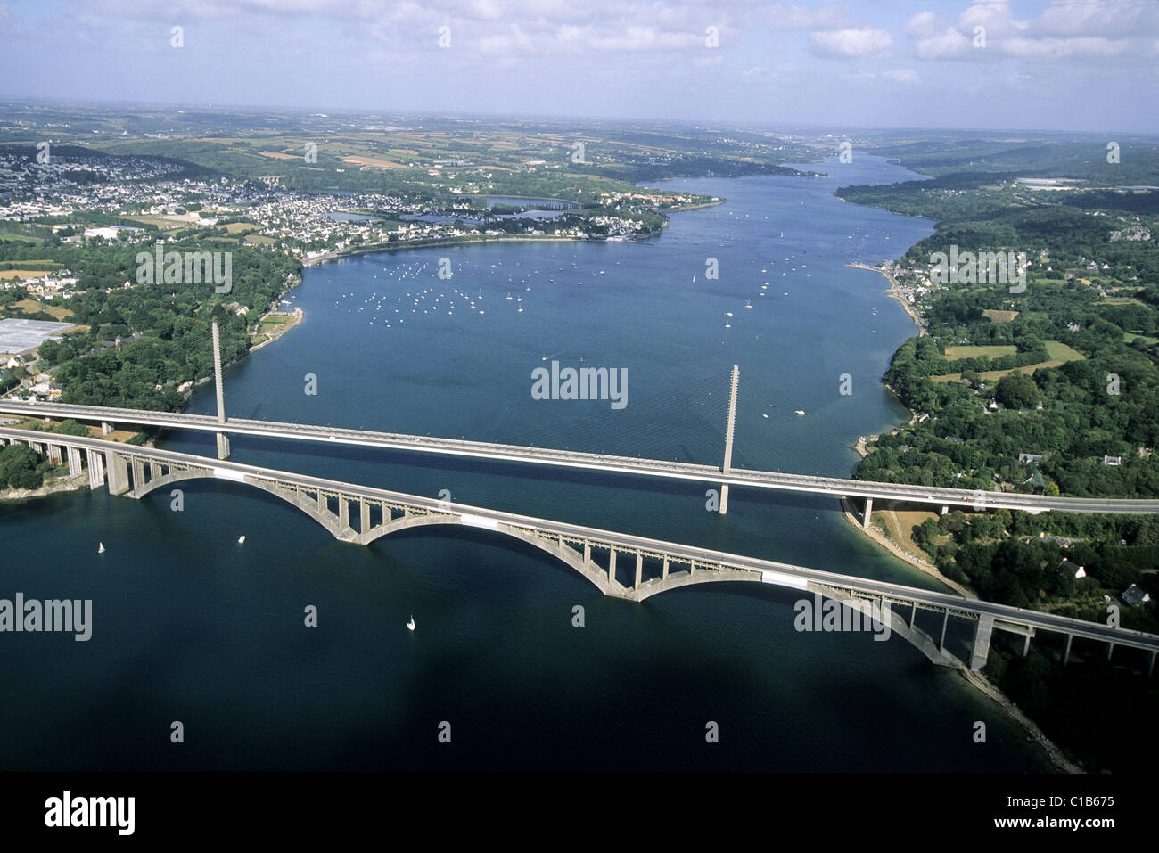 France, Finistere, the Albert Louppe and Iroise bridges over Elorn ...