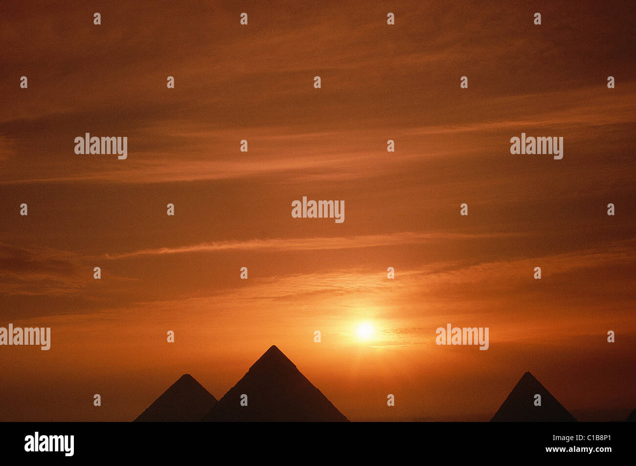 Egypt, Cairo, Giza, pyramids seen in sunrise Stock Photo - Alamy