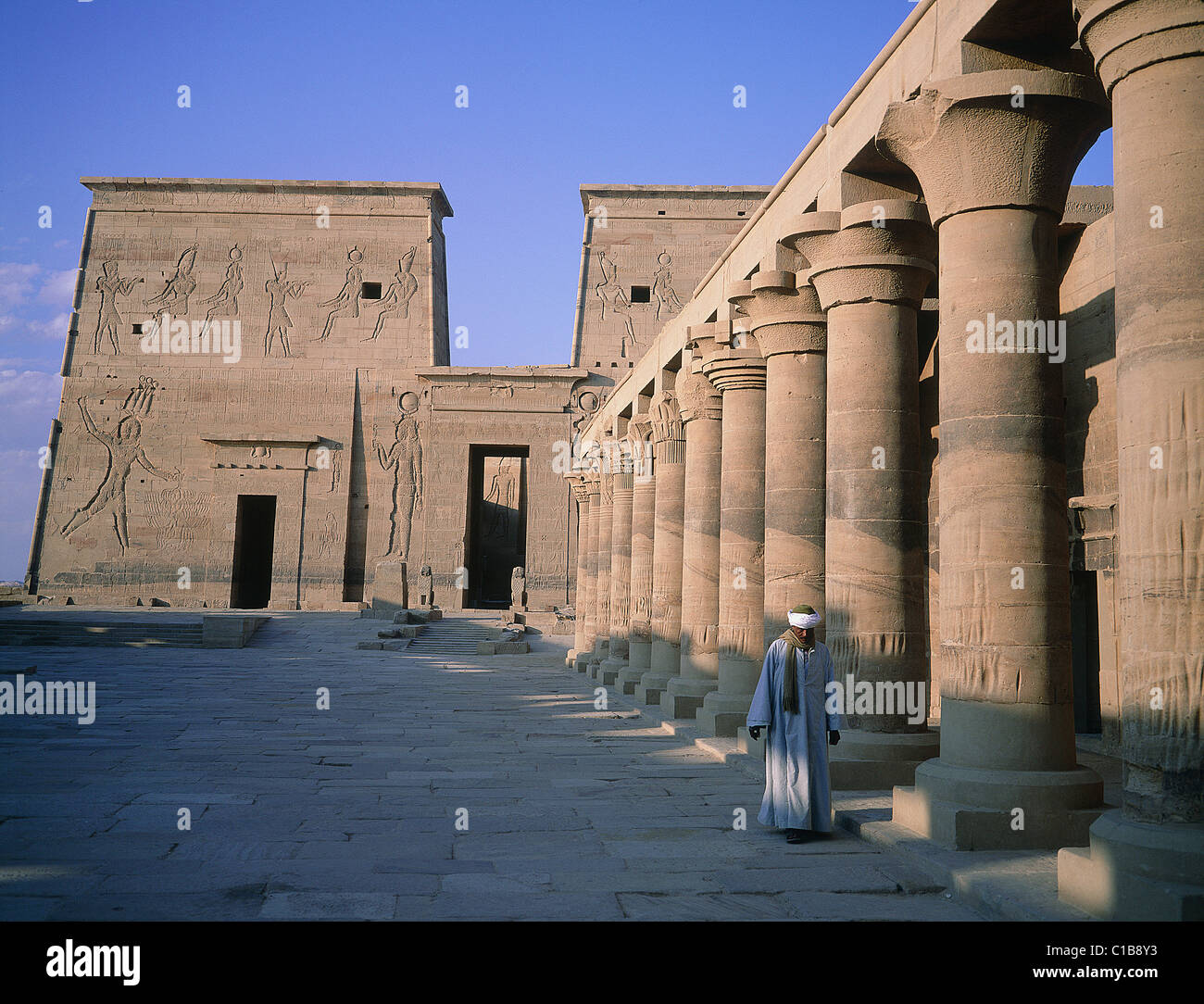 Egypt, Aswan, Philae temple, pylons and the large colonnade Stock Photo ...