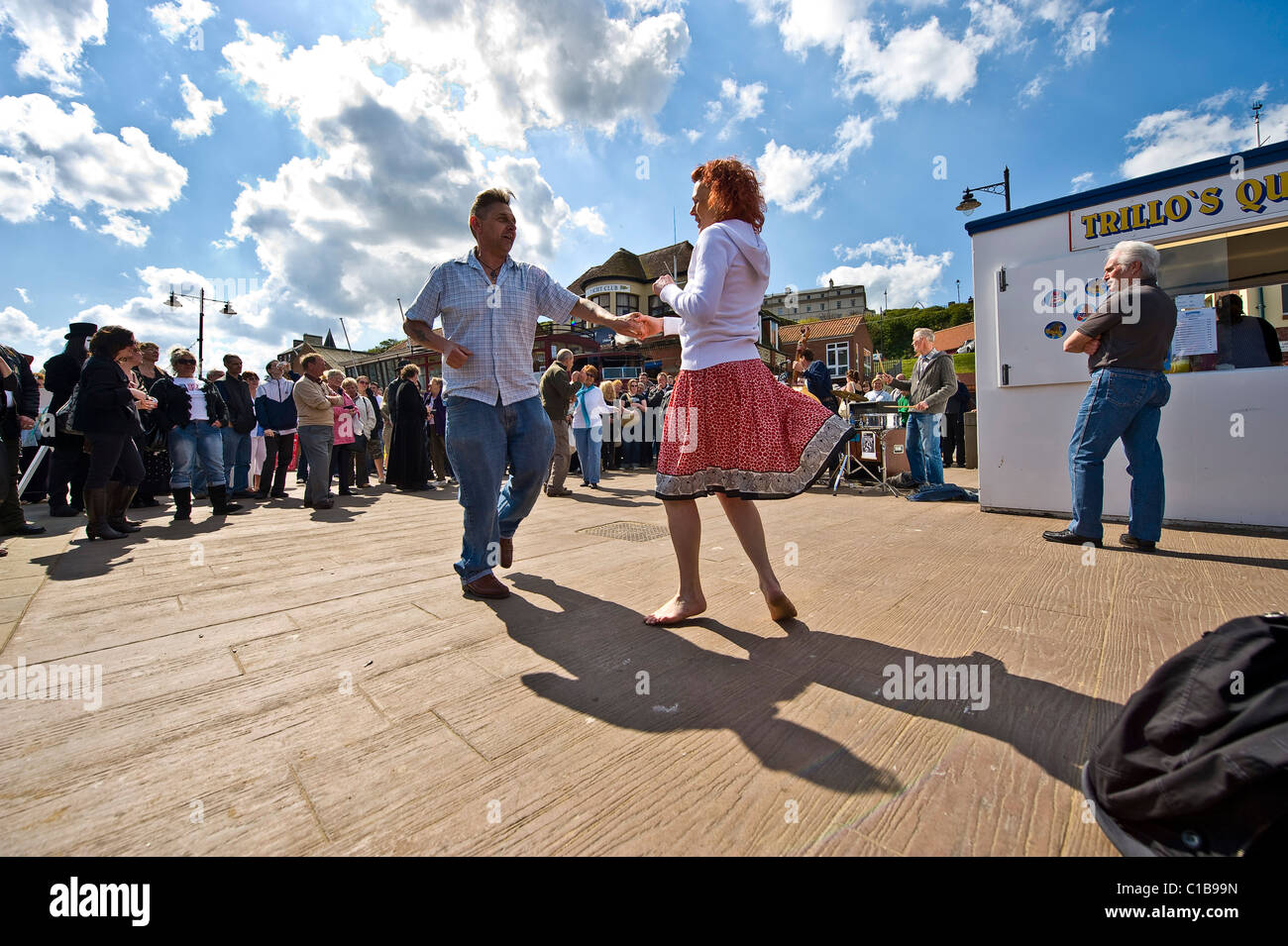 Street entertainers and musicians at Whitby in North Yorkshire Stock ...