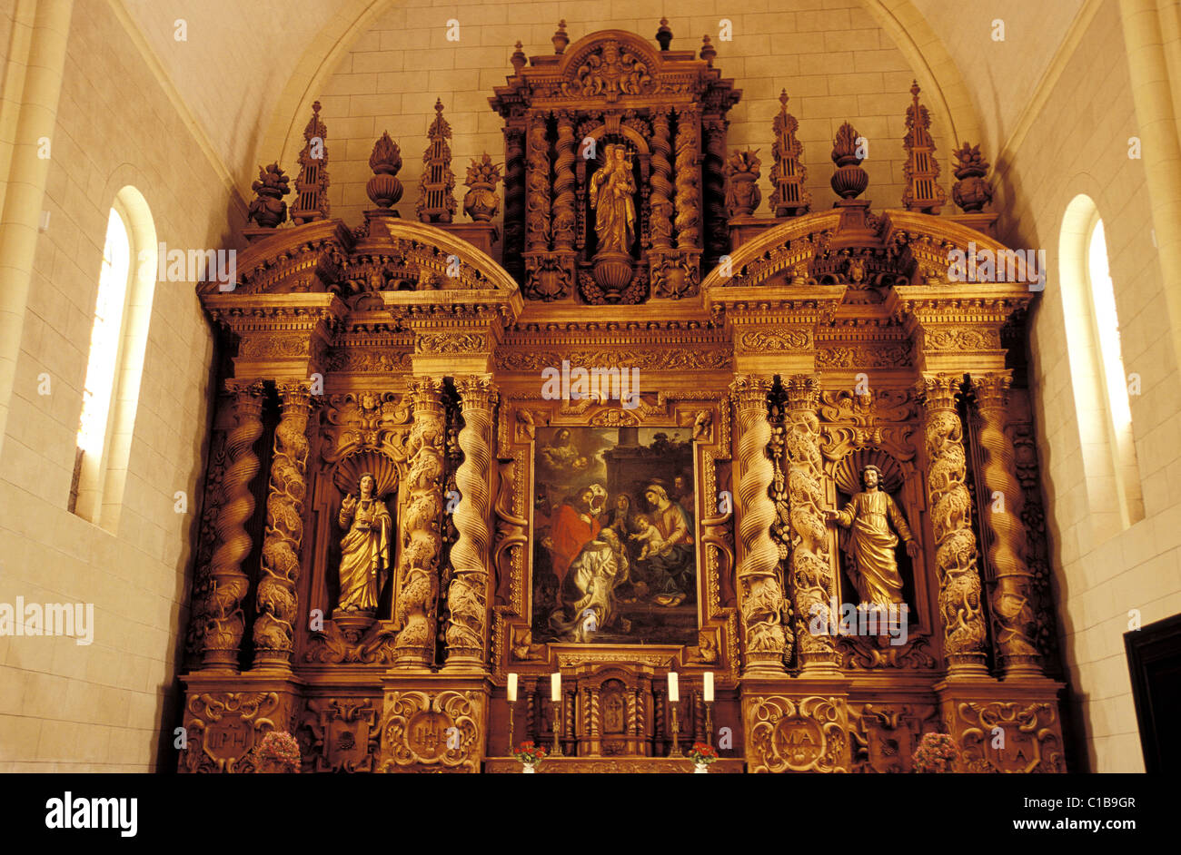 France, Lot et Garonne, Fongrave, church, wooden sculpted retable Stock ...