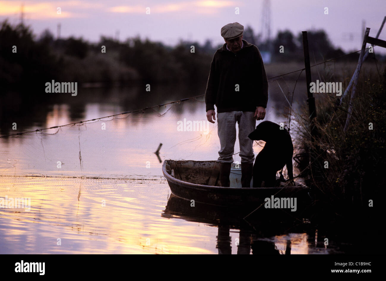 France, Herault, fishersman at Les Onglous, Canal du Midi Stock Photo ...