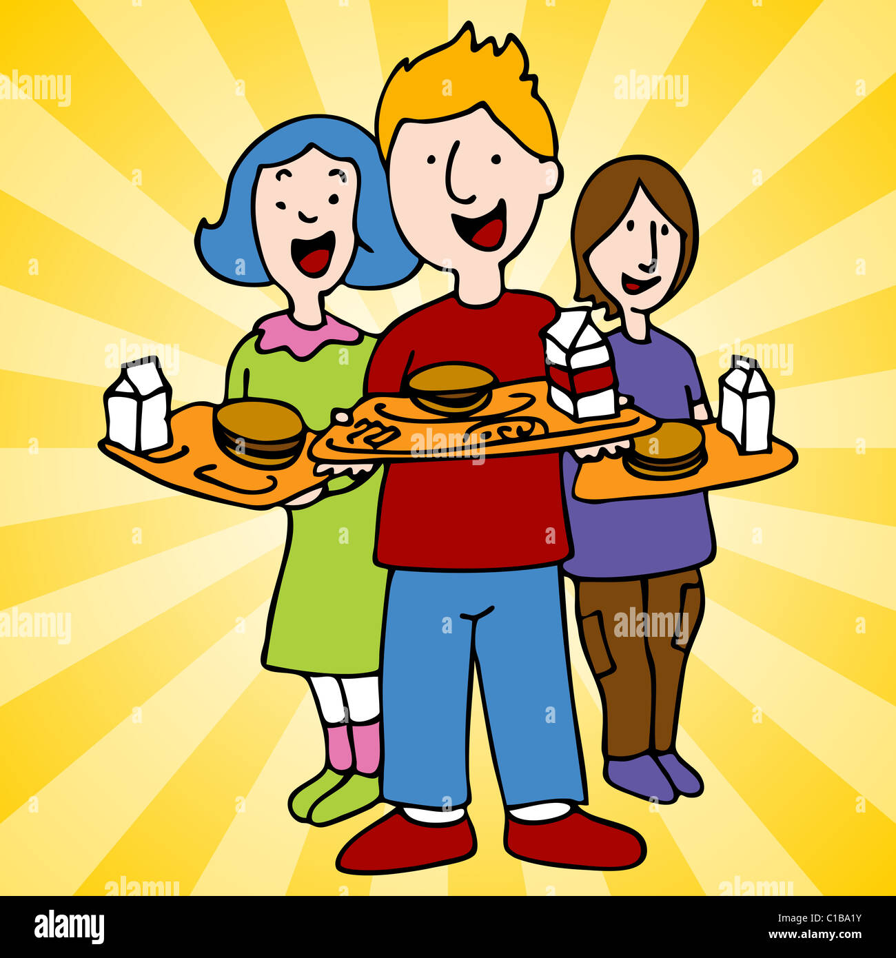 An image of school children holding lunch trays Stock Photo - Alamy