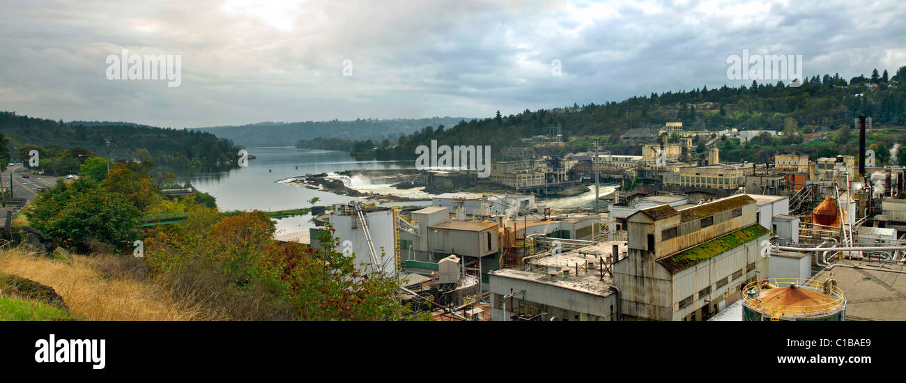 Electricity Power Plant at Willamette Falls Dam in Oregon City Panorama ...
