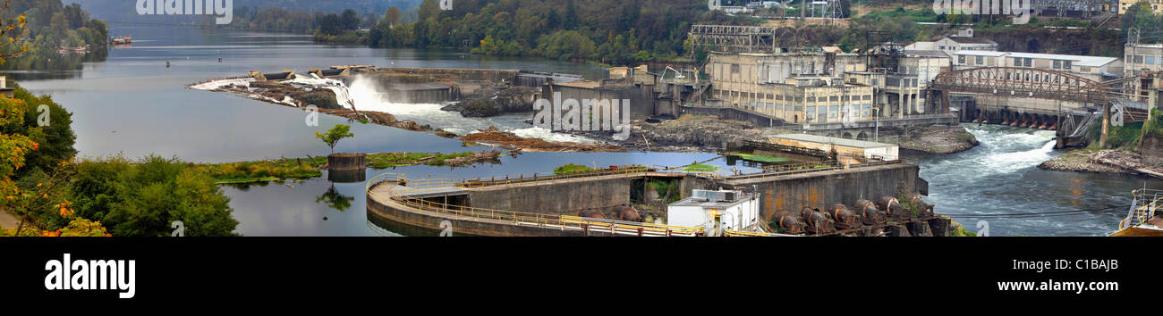 Electricity Power Plant at Willamette Falls Dam in Oregon City Panorama ...