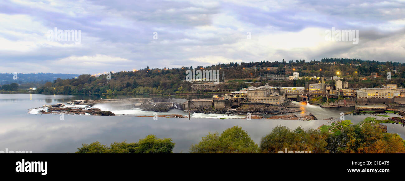 Electricity Power Plant at Willamette Falls Dam in Oregon City Panorama ...