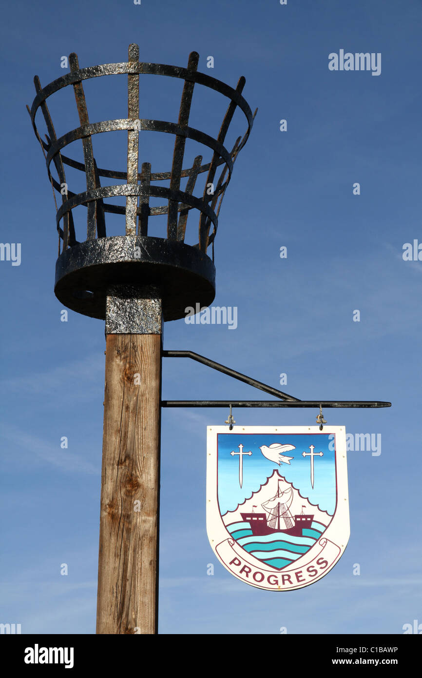 Progress sign on a beacon on Littlehampton seafront, West Sussex ...