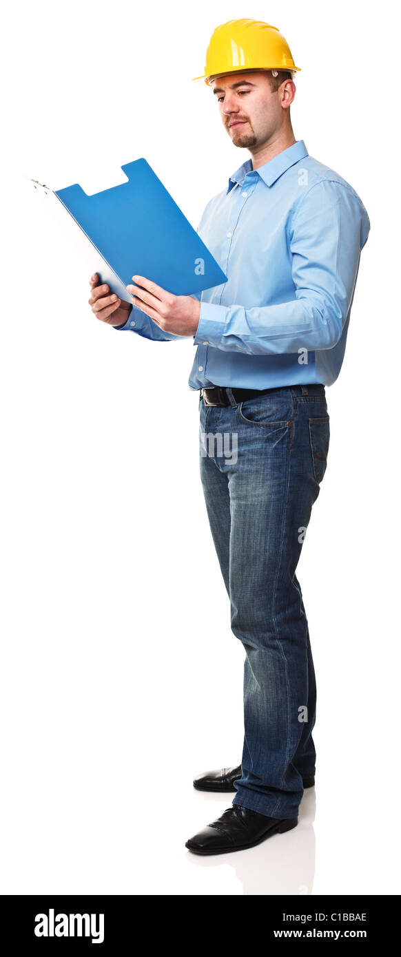 caucasian standing engineer isolated on white background Stock Photo ...