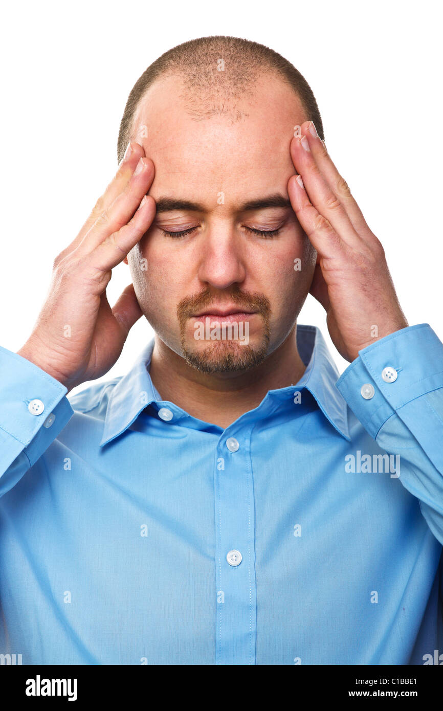 fine closeup portrait of stressed man isolated on white Stock Photo - Alamy