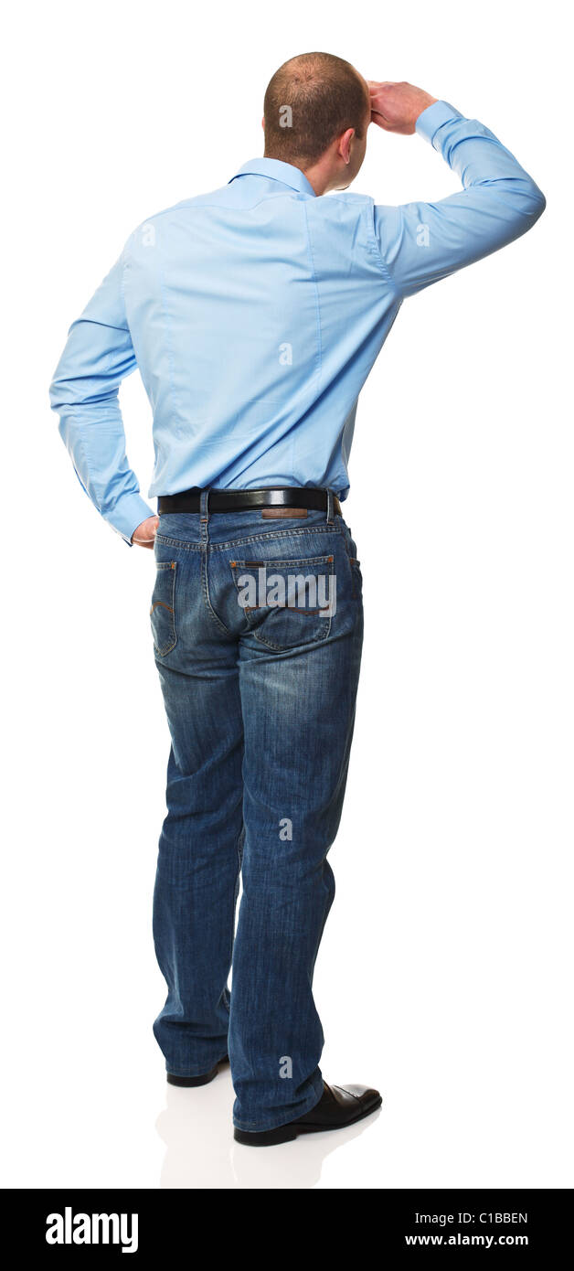 standing caucasian man back view isolated on white background Stock ...