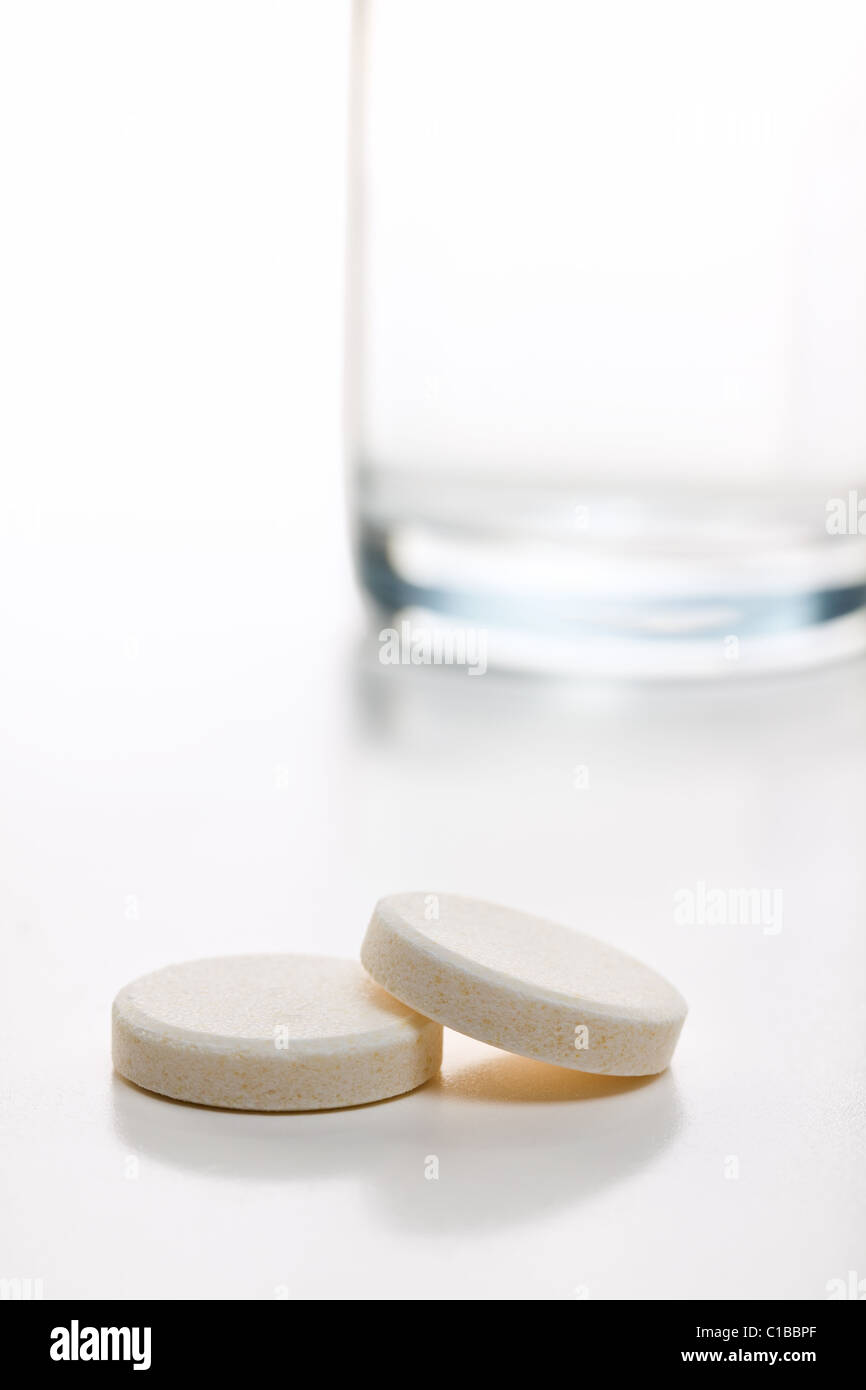 the effervescent tablets and glass with water Stock Photo - Alamy