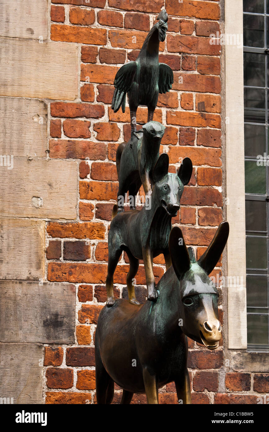 A bronze statue by Gerhard Marcks depicting the Bremen Town Musicians ...