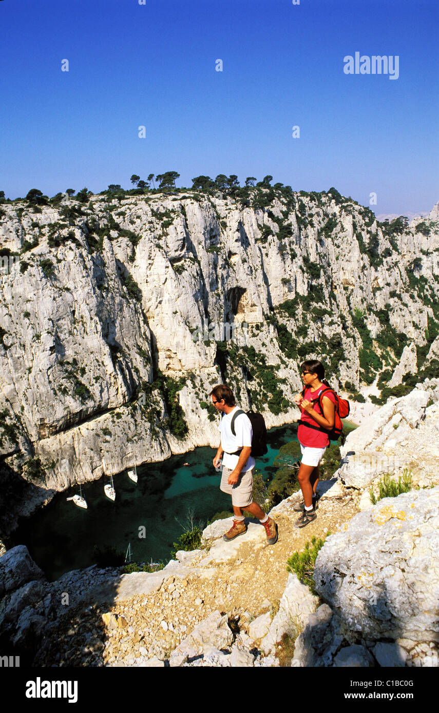France, Bouches du Rhone, Marseille, hiking at Calanque d'En Vau Stock ...